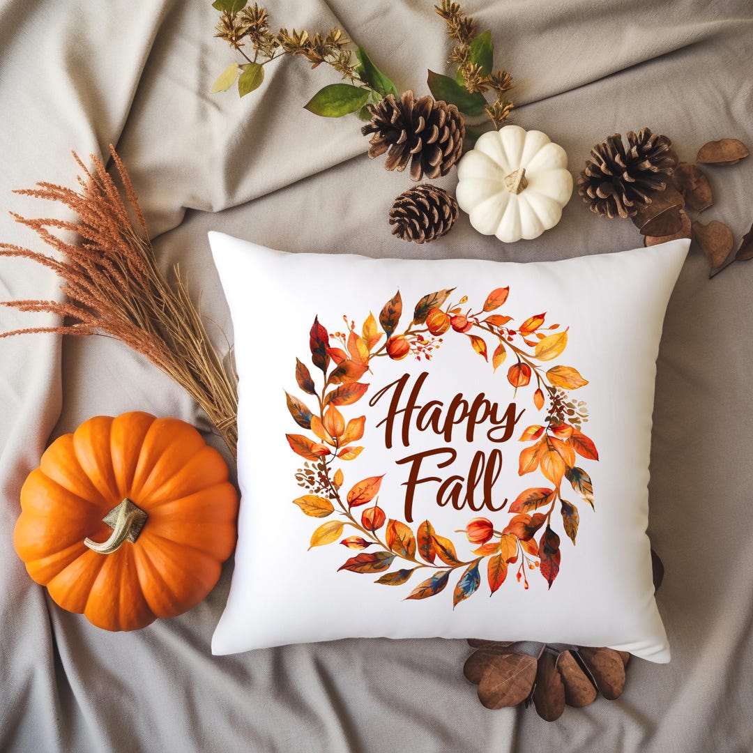Happy Fall Throw Pillow Autumn Decor Fall Leaves Fall Farmhouse Decor ...