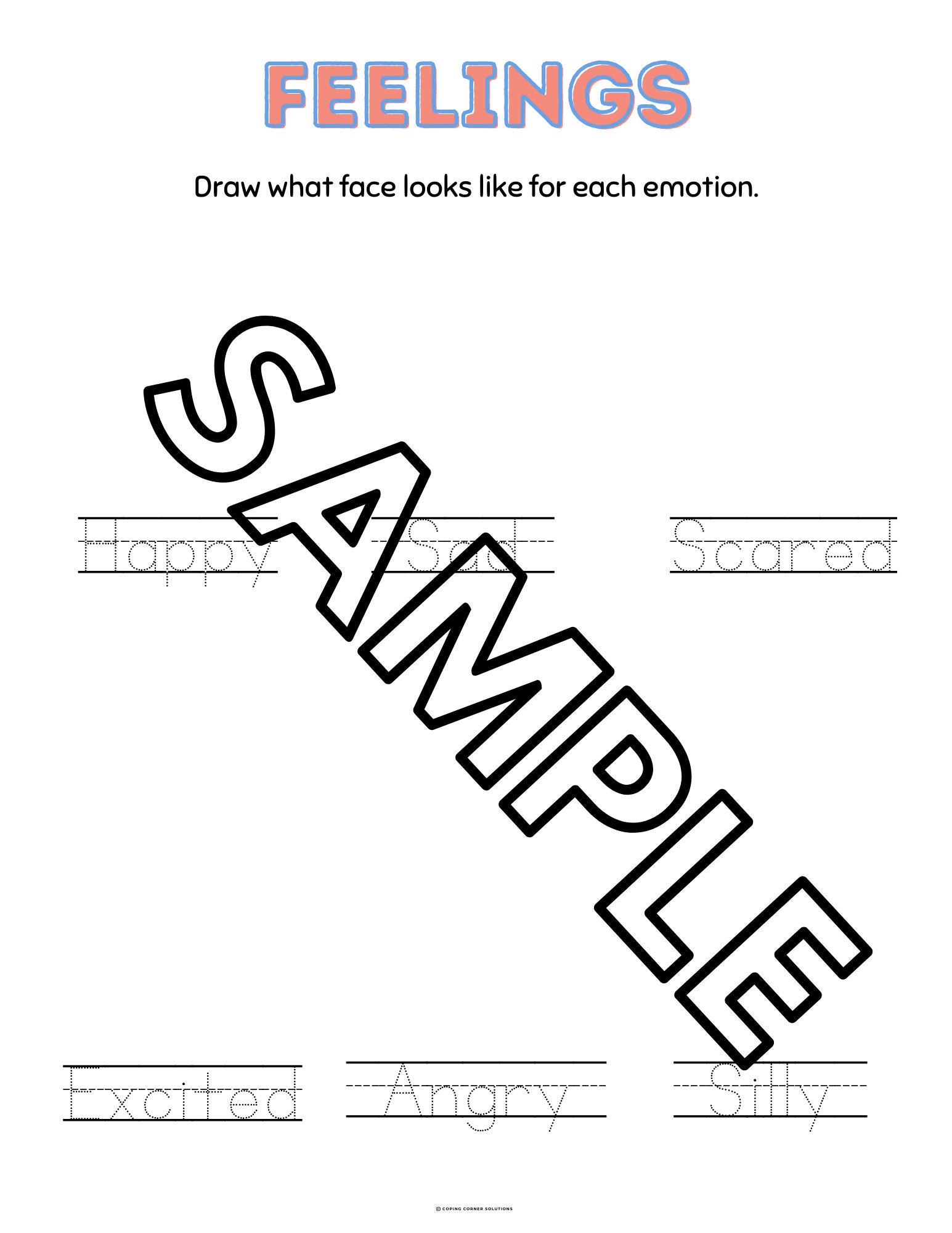 Traceable Feelings Worksheet - Etsy