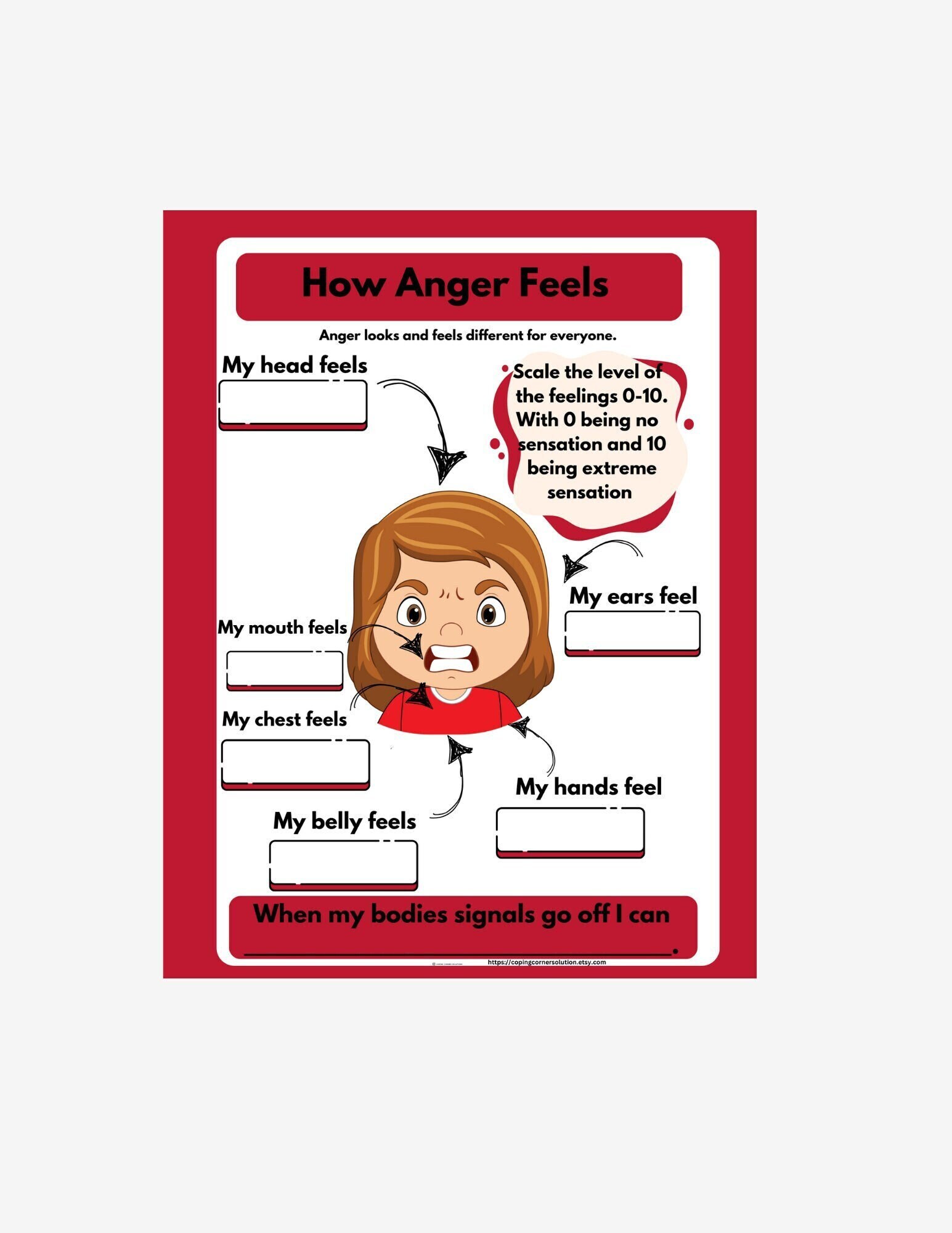 Anger Worksheet/ Kids Anger Worksheet/ Emotional Awareness Worksheet ...