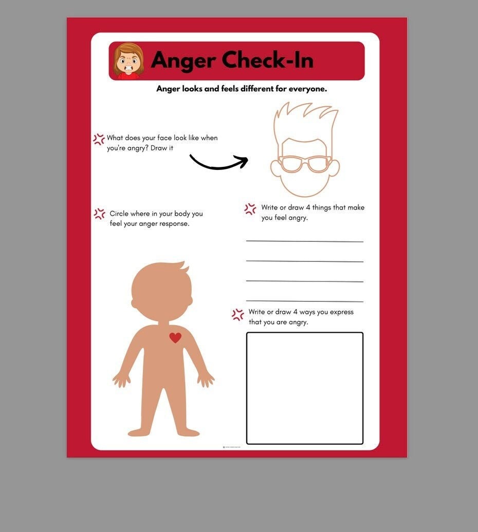 Anger Worksheet/ Kids Anger Worksheet/ Emotions Check-in/ - Etsy
