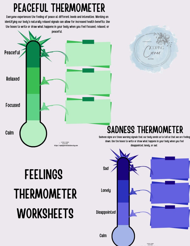 Feelings Thermometer Worksheets/kids Emotion Identification/anger ...