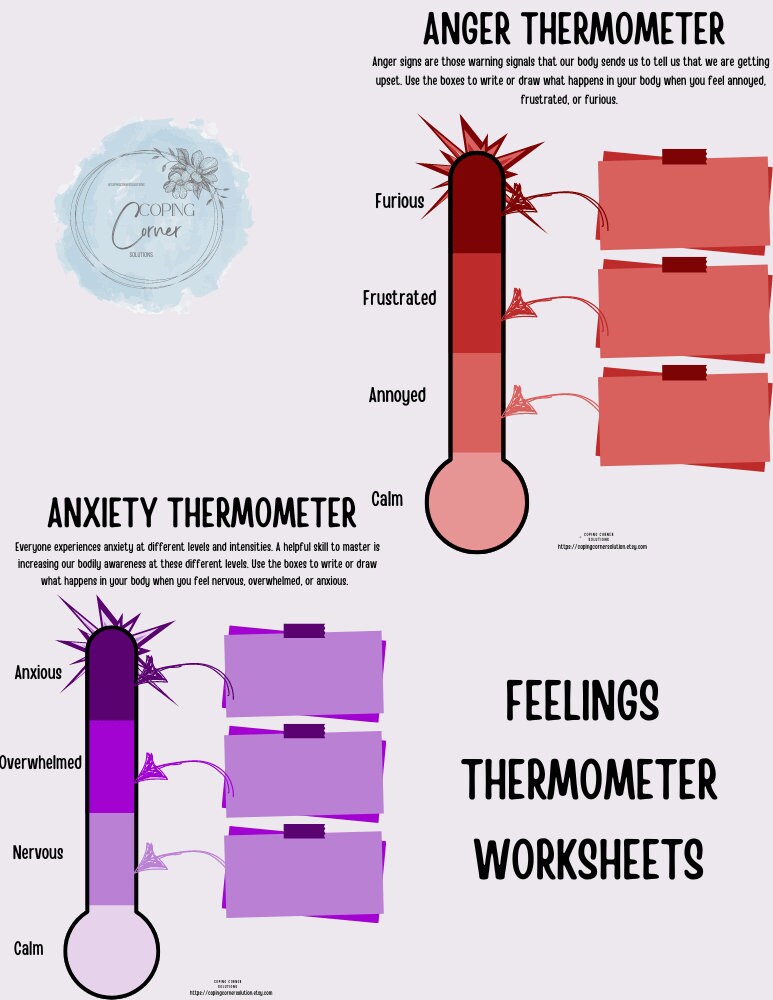 Feelings Thermometer Worksheets/kids Emotion Identification/anger ...