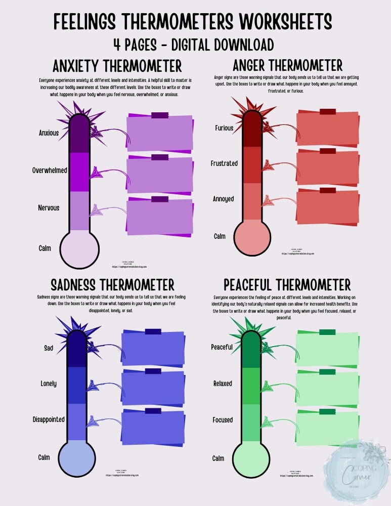 Feelings Thermometer Worksheets/kids Emotion Identification/anger ...