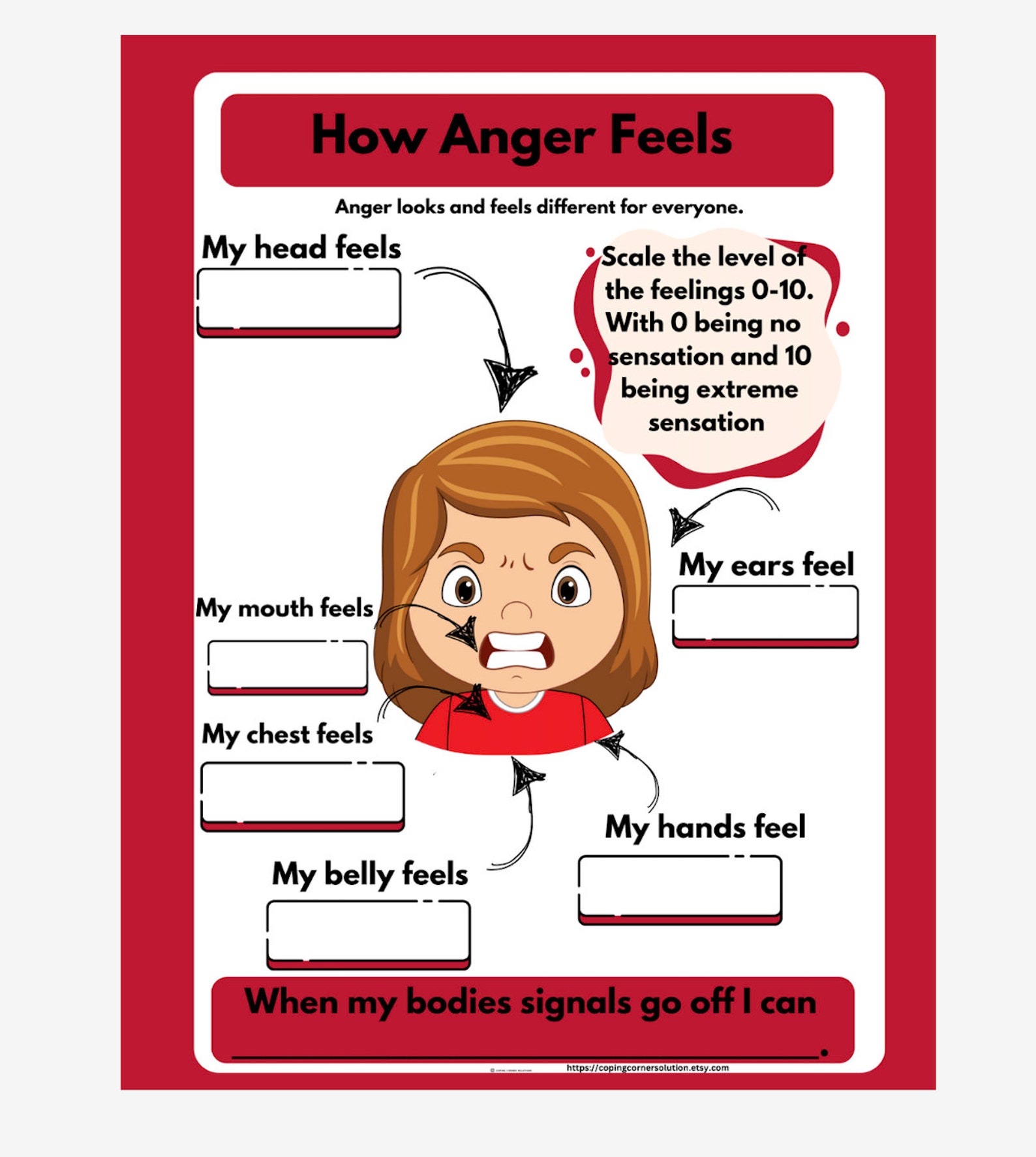 Anger Worksheet/ Kids Anger Worksheet/ Emotional Awareness Worksheet ...