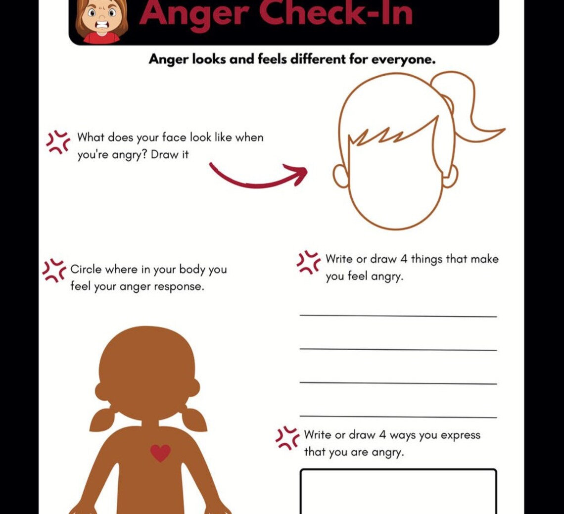 Anger Worksheet/ Kids Anger Worksheet/ Emotions Check-in/ - Etsy