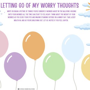 Letting Go of Worry Thoughts/ Anxiety Worksheet/ Child and Adolescent ...
