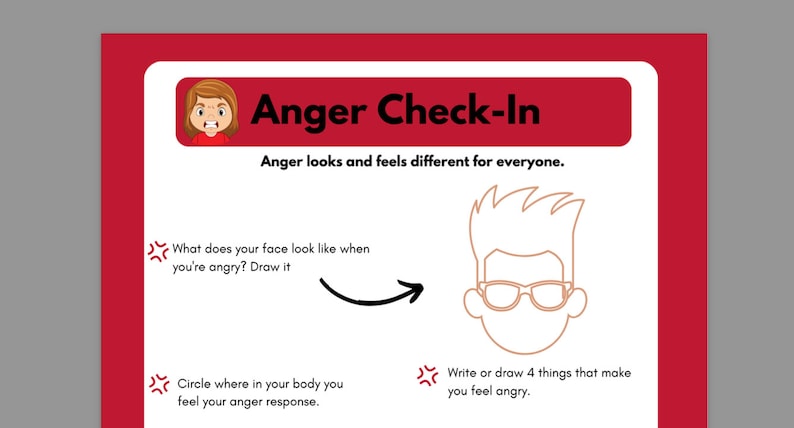 Anger Worksheet/ Kids Anger Worksheet/ Emotions Check-in/ - Etsy