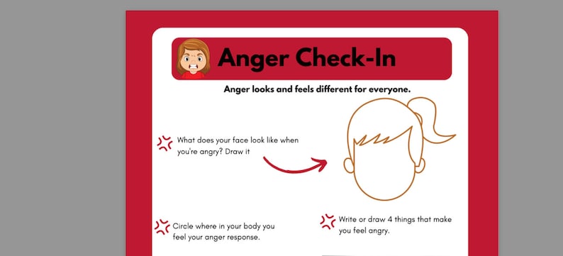 Anger Worksheet/ Kids Anger Worksheet/ Emotions Check-in/ - Etsy