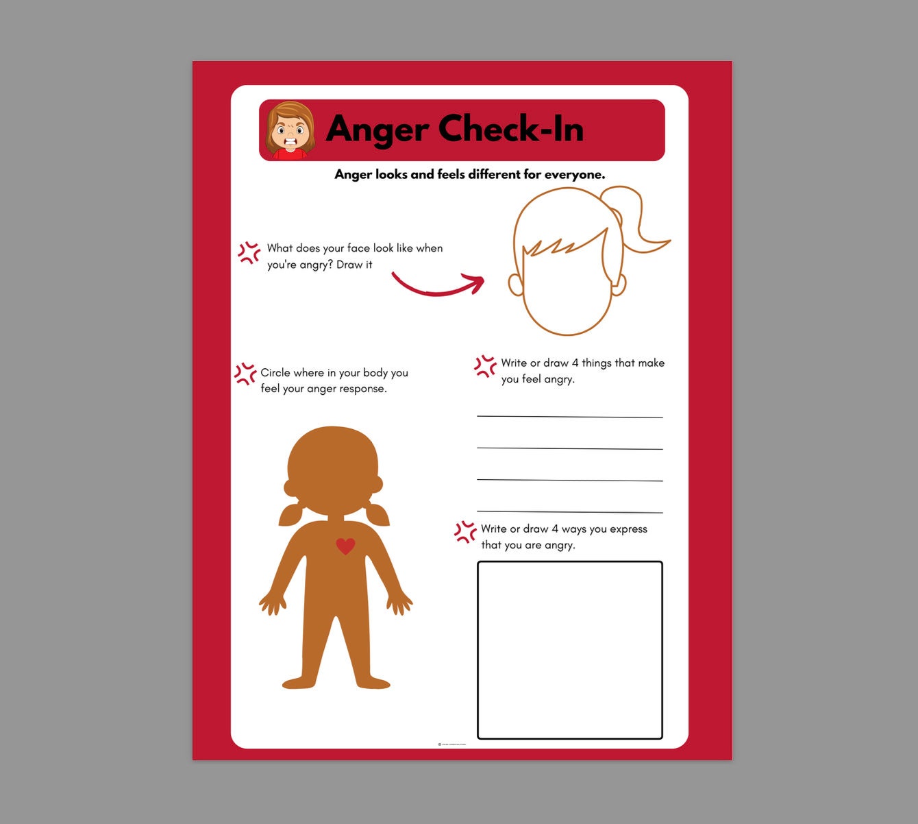 Anger Worksheet/ Kids Anger Worksheet/ Emotions Check-in/ - Etsy