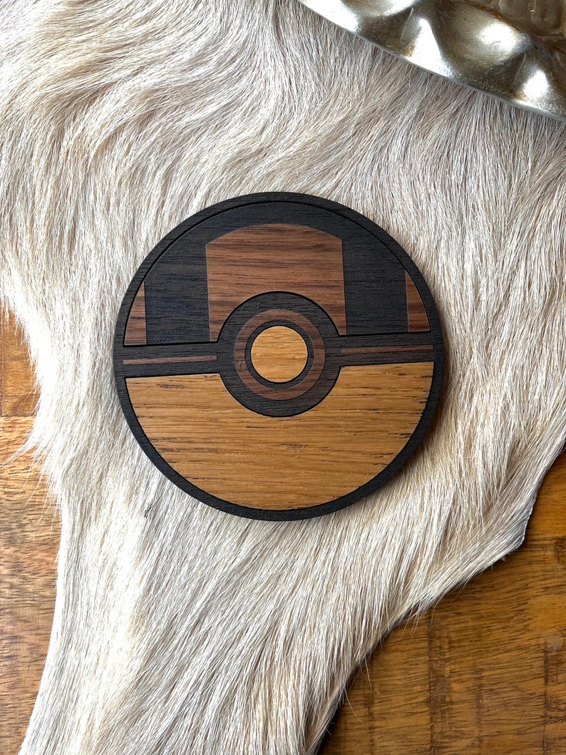 Pokéball Inspired Wooden Coaster - Etsy