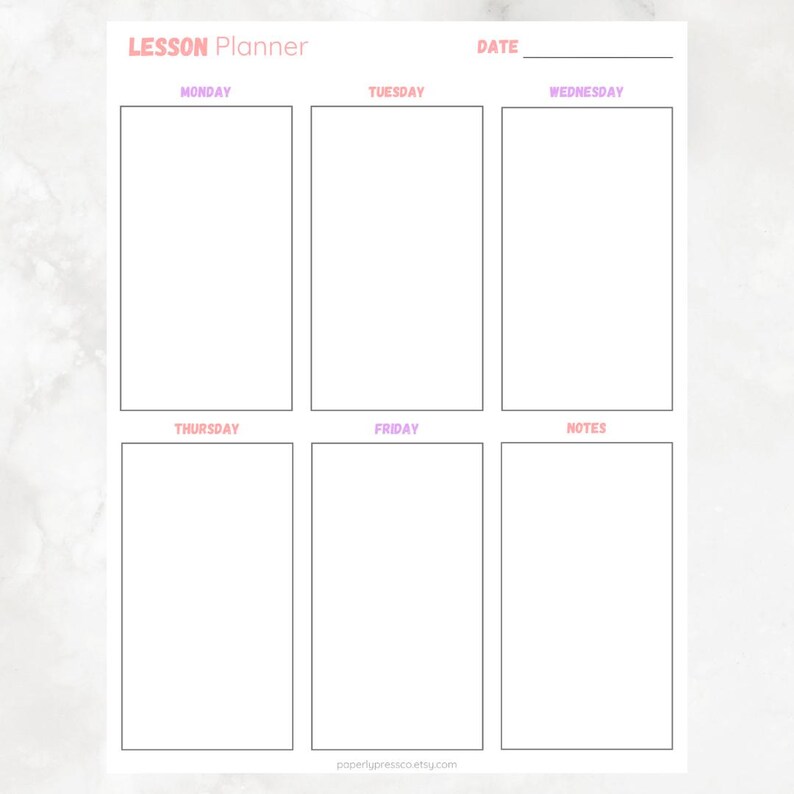 Weekly Lesson Planner 8.5"x11" (letter) Printable, Teacher Lesson ...