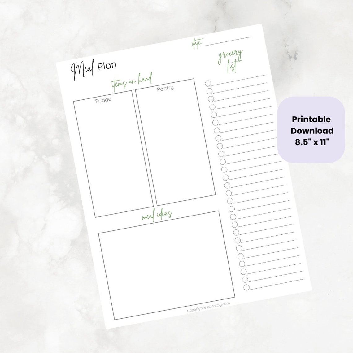 Meal Planner 8.5x11 Printable, Weekly Food Planning, Fridge Inventory ...
