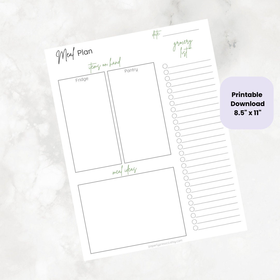 Meal Planner 8.5x11 Printable, Weekly Food Planning, Fridge Inventory ...