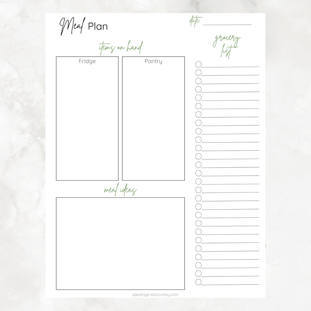 Meal Planner 8.5"x11" Printable, Weekly Food Planning, Fridge Inventory ...