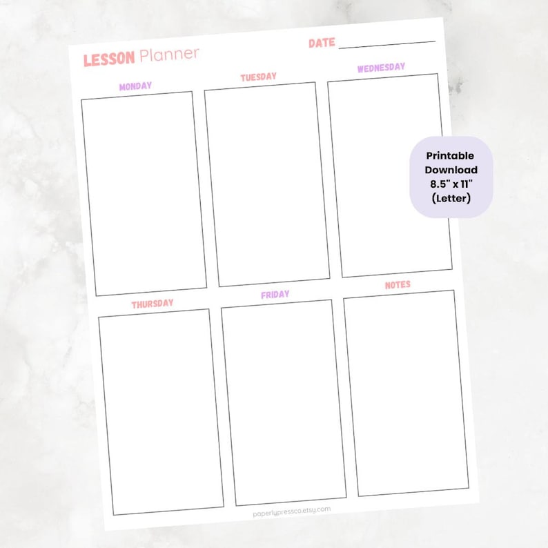 Weekly Lesson Planner 8.5"x11" (letter) Printable, Teacher Lesson ...