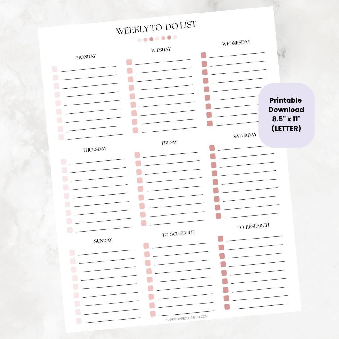 Weekly To-do List Printable: 8.5"x11" Planner (digital Download) - Etsy