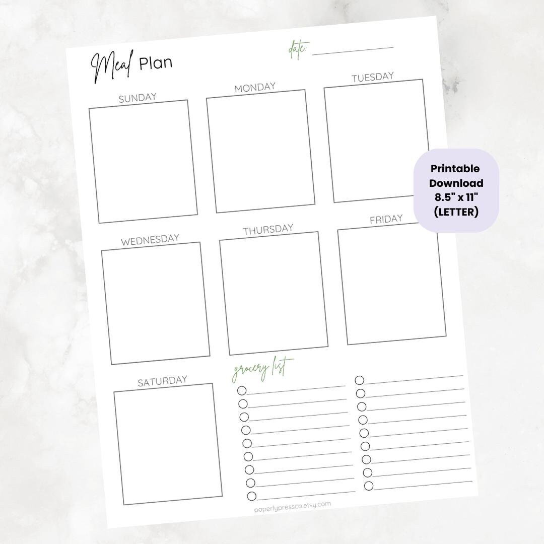 Meal Planner 8.5"x11" Printable, Weekly Food Planning, Shelf Cooking ...