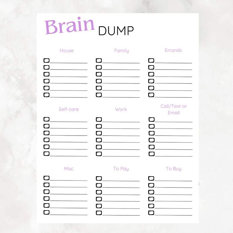 Brain Dump Printable: To-do List Organizer (8.5"x11" Digital Download ...