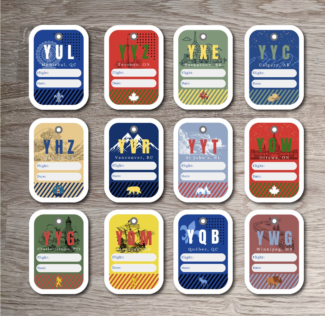 Canadian Provinces Baggage Tag Sticker Bundle: Airport Codes Gift for ...