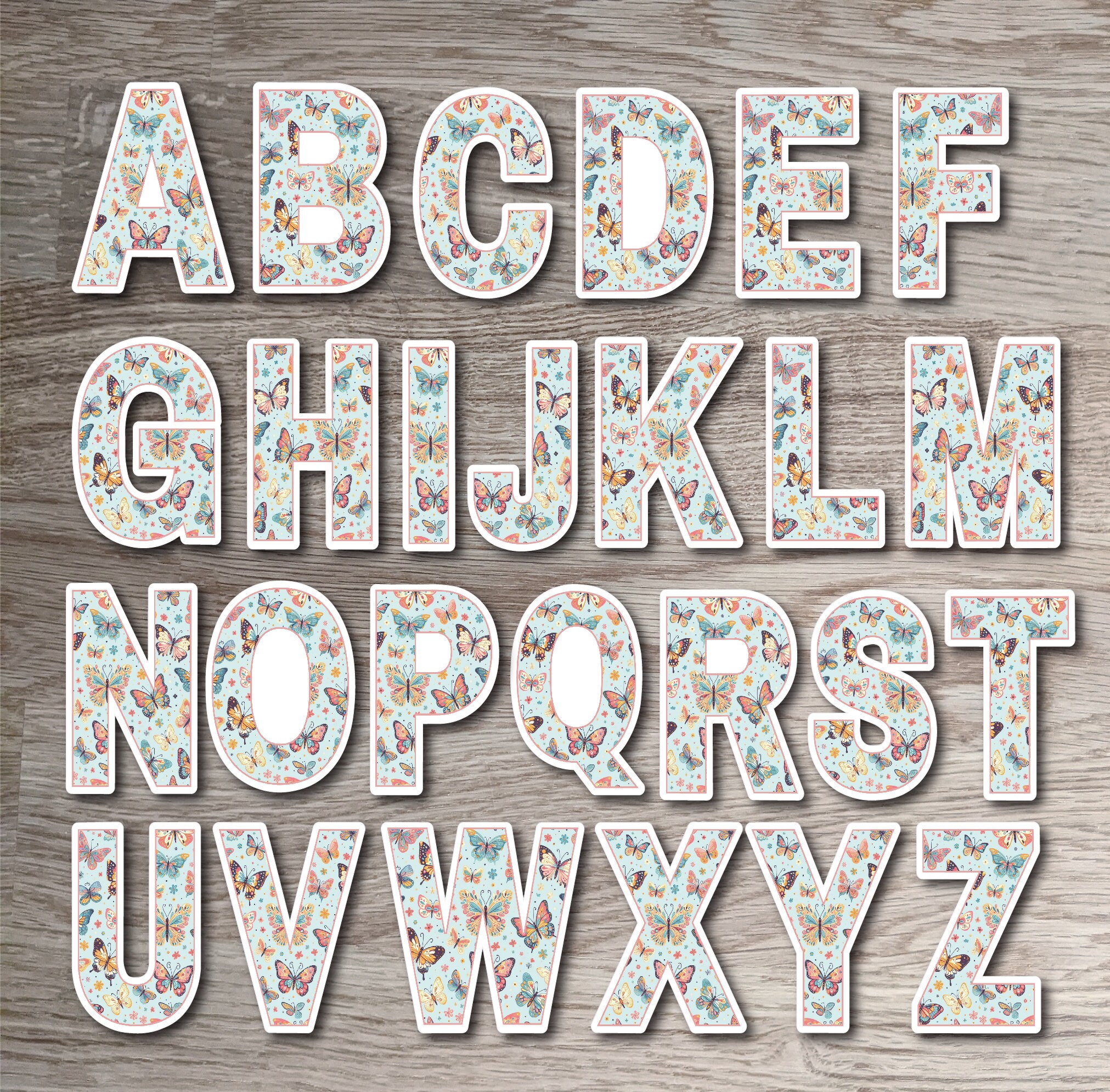 Butterfly Themed Alphabet Letter Stickers, Monogram Name Sticker for ...