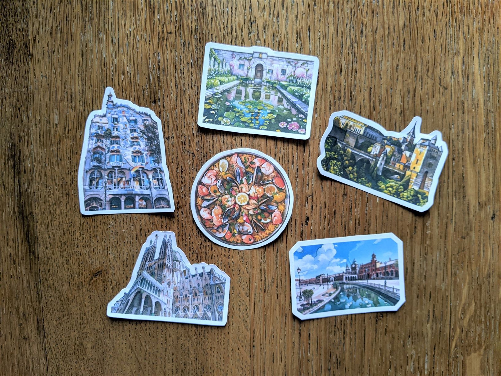 6 Stickers Travel to Spain Attractions Bundle, Sagrada Familia ...