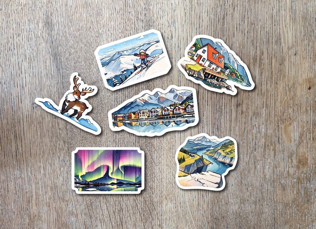 Travel to Norway Attractions Sticker Bundle, Preikestolen Cliff, Bergen ...