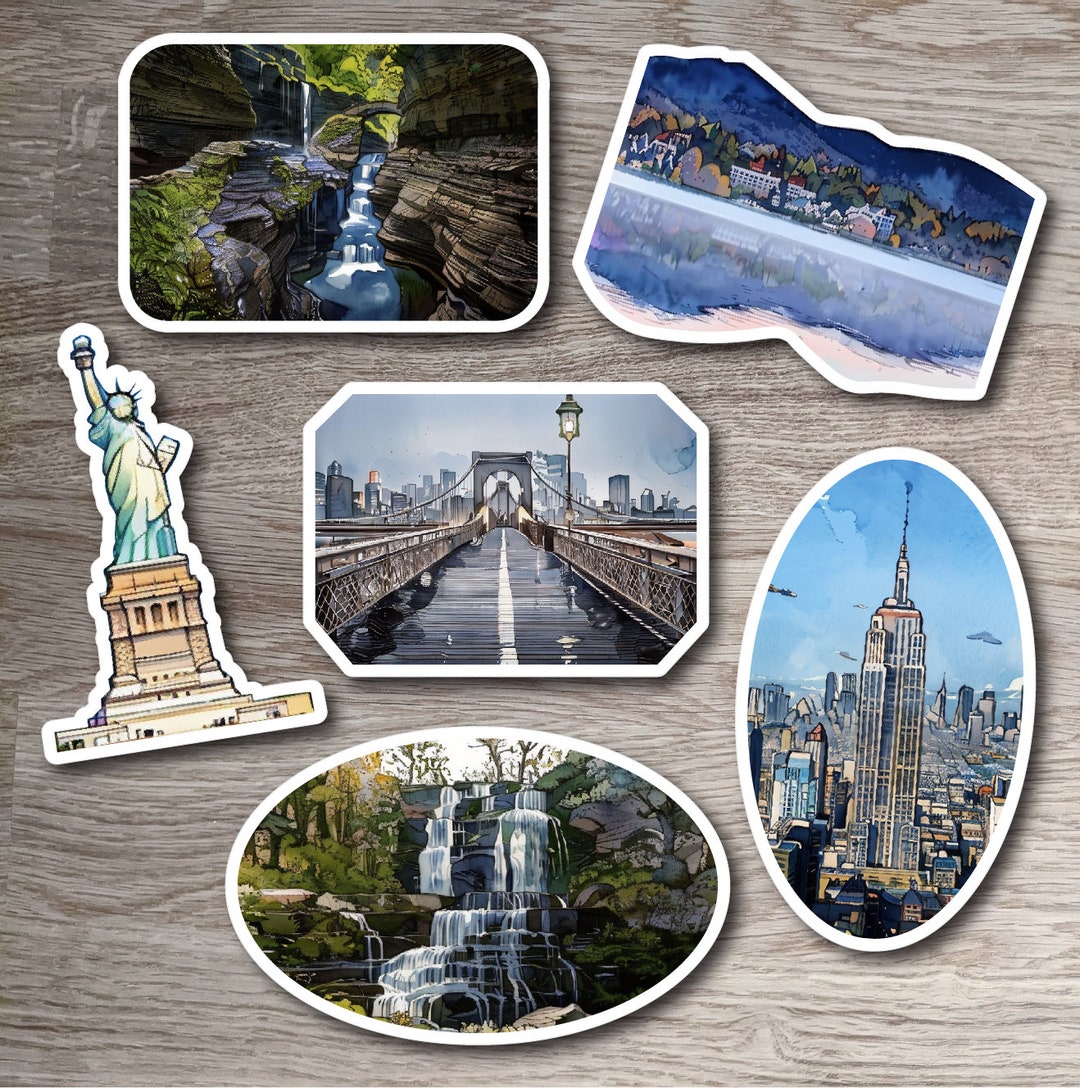 New York State Attraction Sticker Bundle, Statue of Liberty, Brooklyn ...
