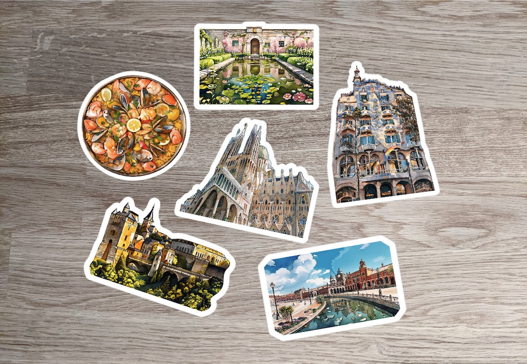 6 Stickers Travel to Spain Attractions Bundle, Sagrada Familia ...