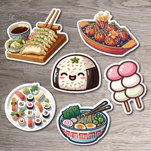 Japan Food Sticker Bundle, Fried Gyoza, Sushi Sashimi Platter, Dango ...
