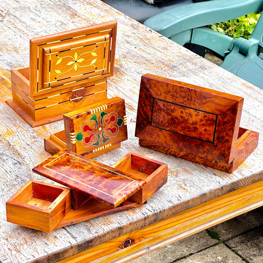A Set of 4 Boxes of Thuja Wood Box Hand Carved Wooden Multipurpose ...