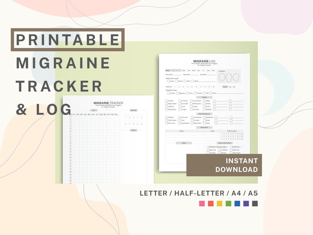 Printable Daily Migraine Log & Yearly Migraine Tracker – Bundle ...