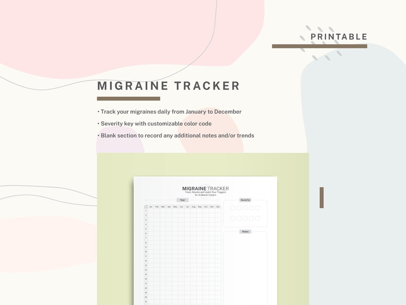 Printable Daily Migraine Log & Yearly Migraine Tracker – Bundle ...