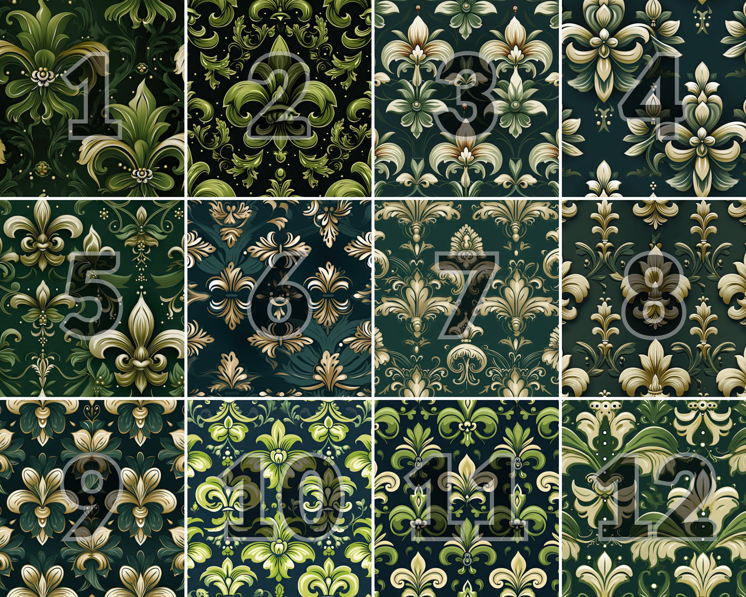 Fleur De Lis Green Digital Paper, Seamless Pattern, Scrapbook Paper ...