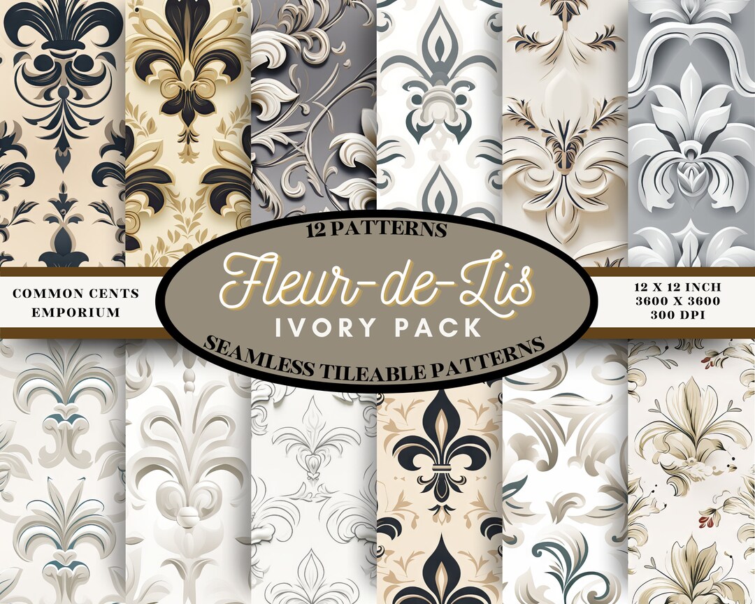 Fleur De Lis Ivory Digital Paper, Seamless Pattern, Scrapbook Paper ...