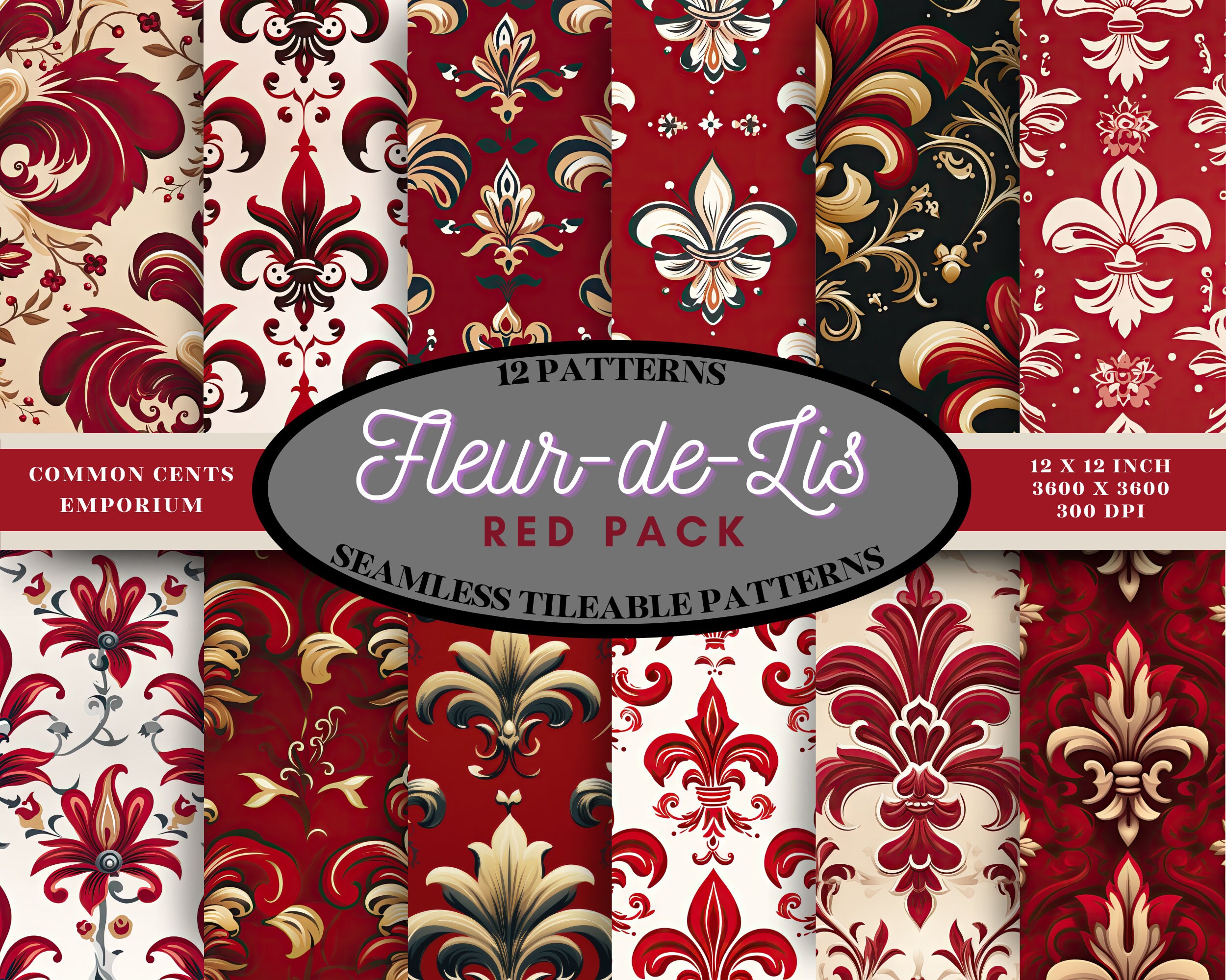 Fleur De Lis Red Digital Paper, Seamless Pattern, Scrapbook Paper ...