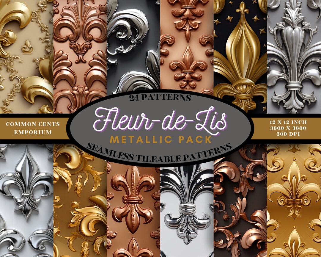 Fleur De Lis Metallic Digital Paper, Seamless Pattern, Scrapbook Paper ...