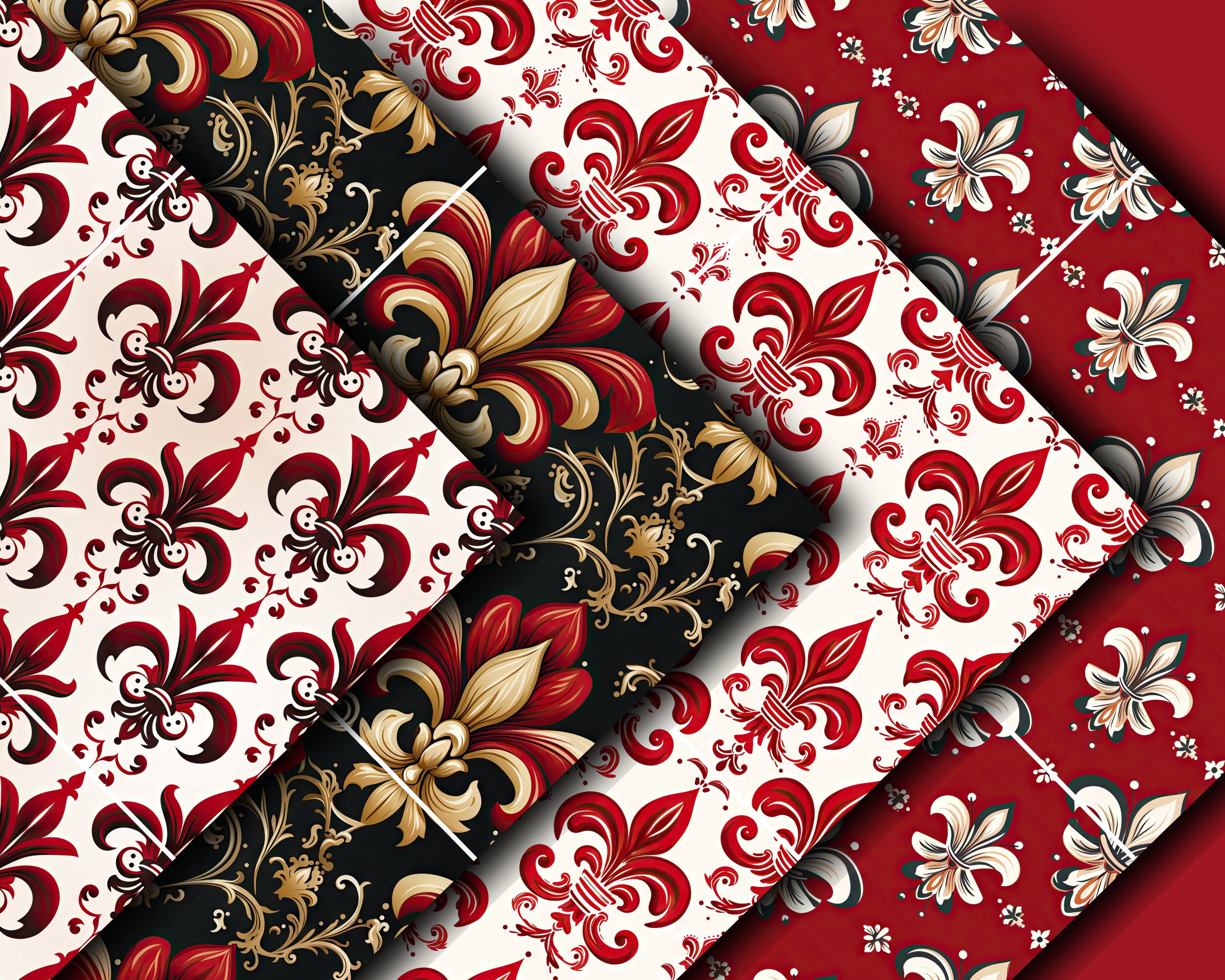 Fleur De Lis Red Digital Paper, Seamless Pattern, Scrapbook Paper ...