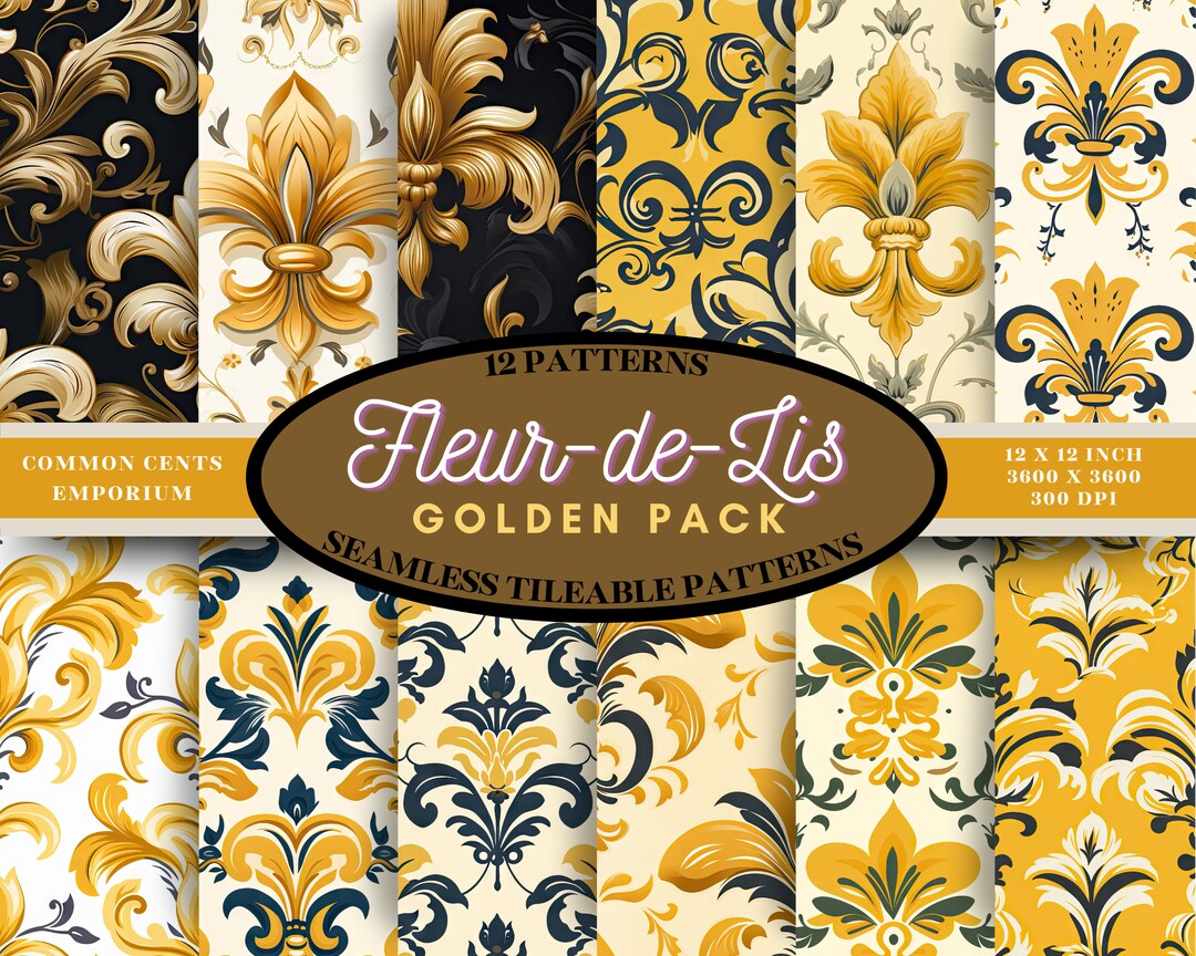 Fleur De Lis Golden Digital Paper, Seamless Pattern, Scrapbook Paper ...