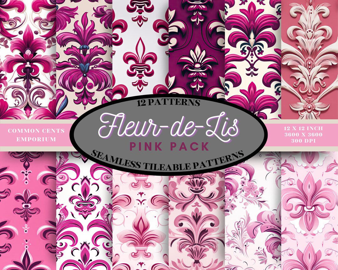 Fleur De Lis Pink Digital Paper, Seamless Pattern, Scrapbook Paper ...