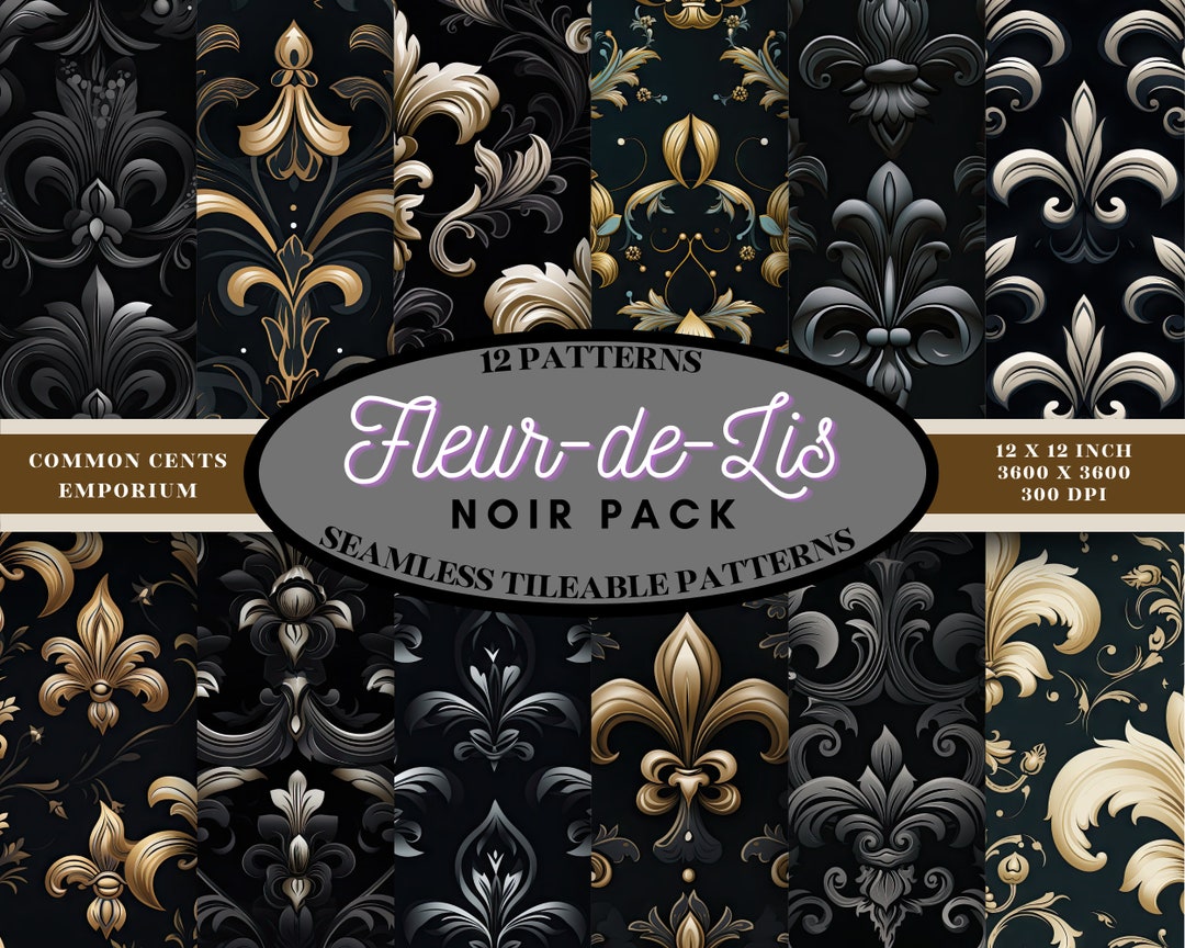 Fleur De Lis Black Digital Paper, Seamless Pattern, Scrapbook Paper ...