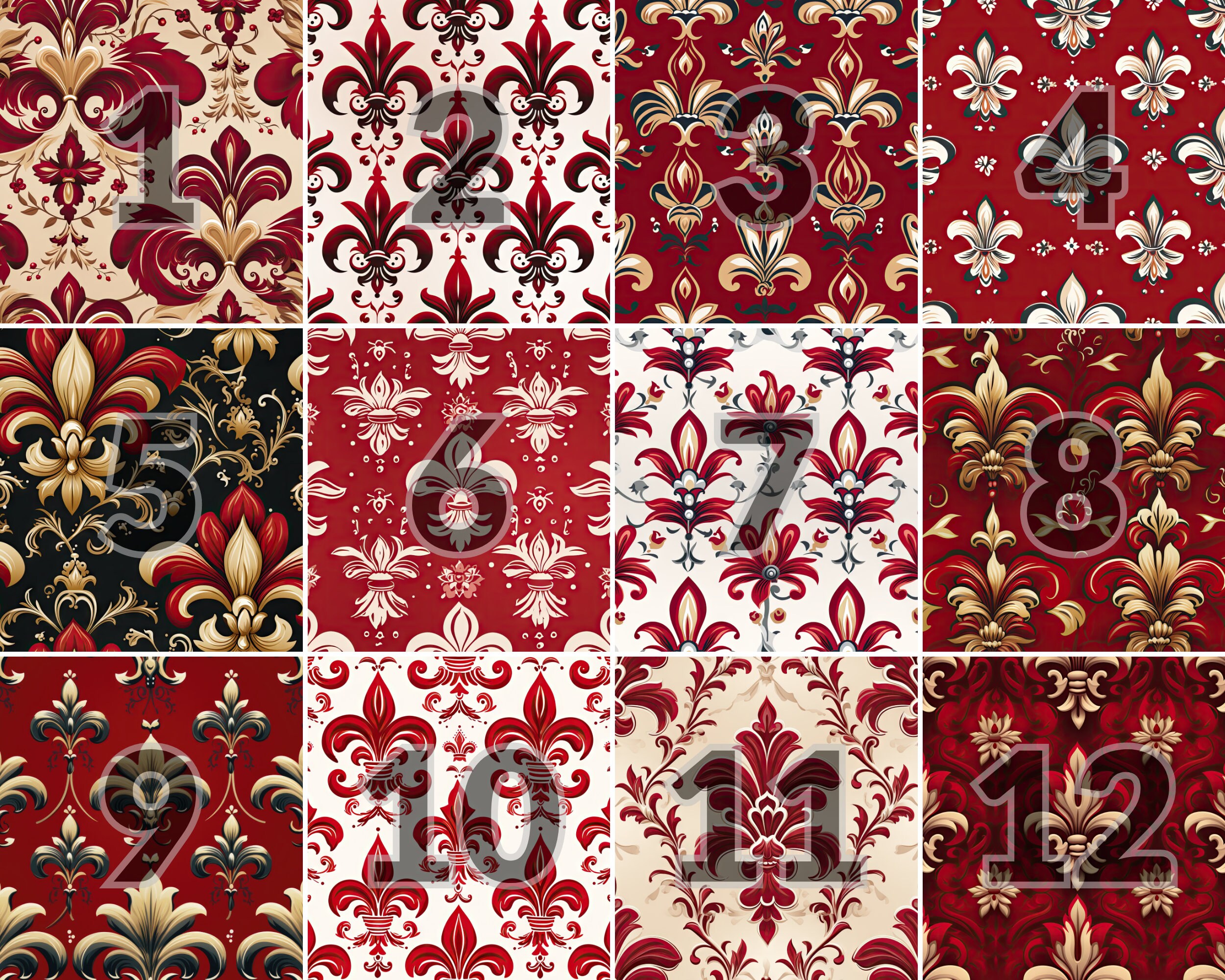 Fleur De Lis Red Digital Paper, Seamless Pattern, Scrapbook Paper ...