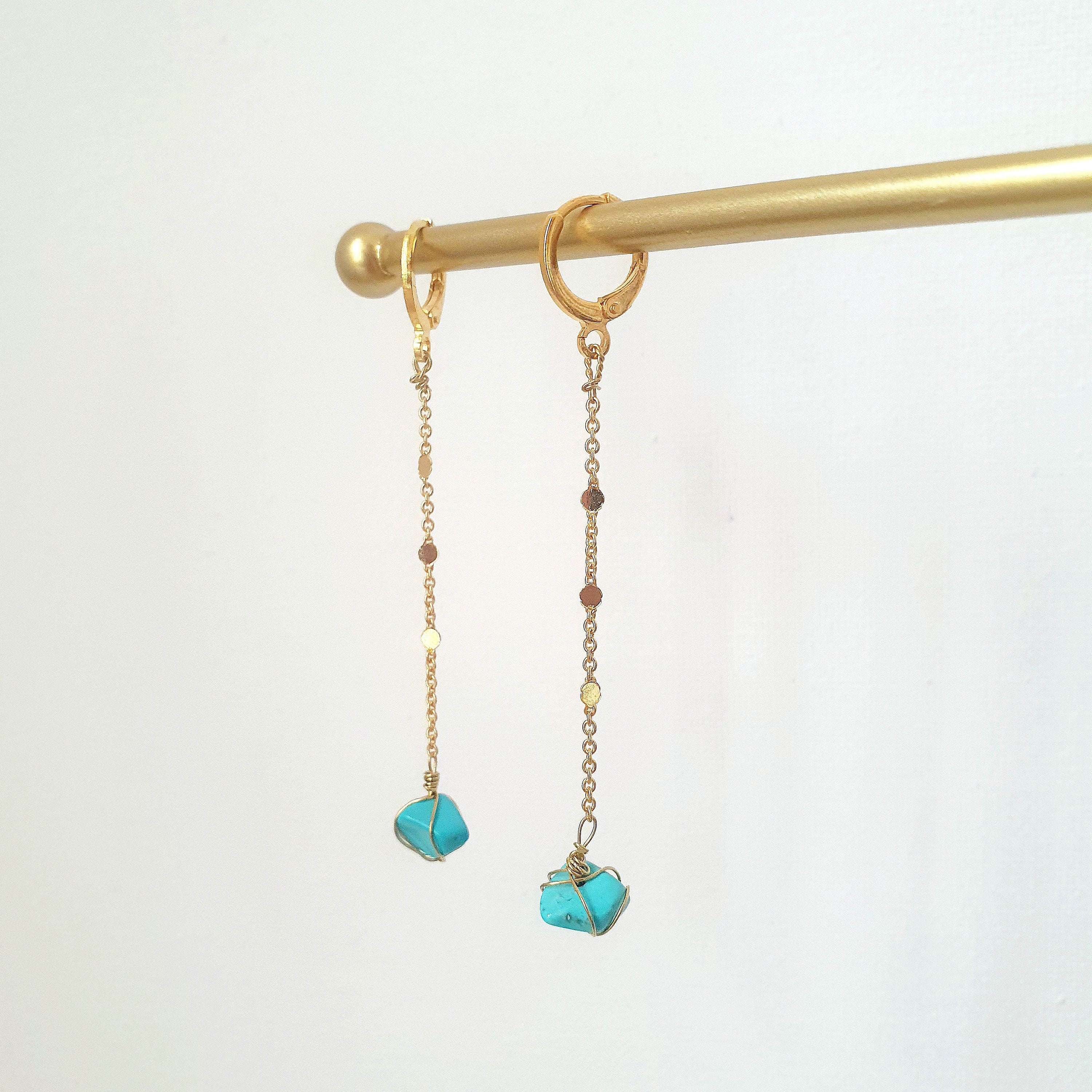 Hanging Earrings With Gemstone, Long Earrings With Stone, Wire Earrings ...