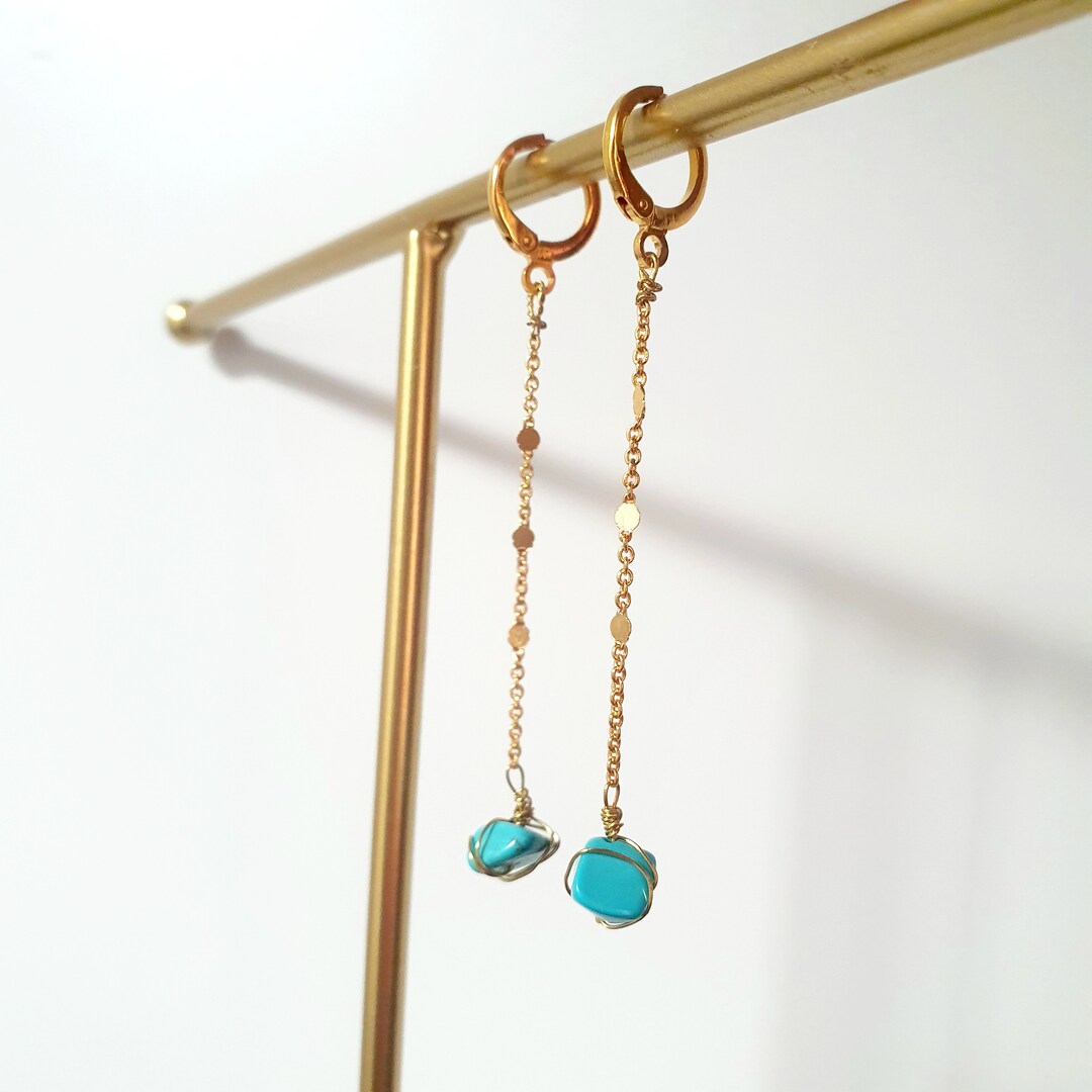 Hanging Earrings With Gemstone, Long Earrings With Stone, Wire Earrings ...