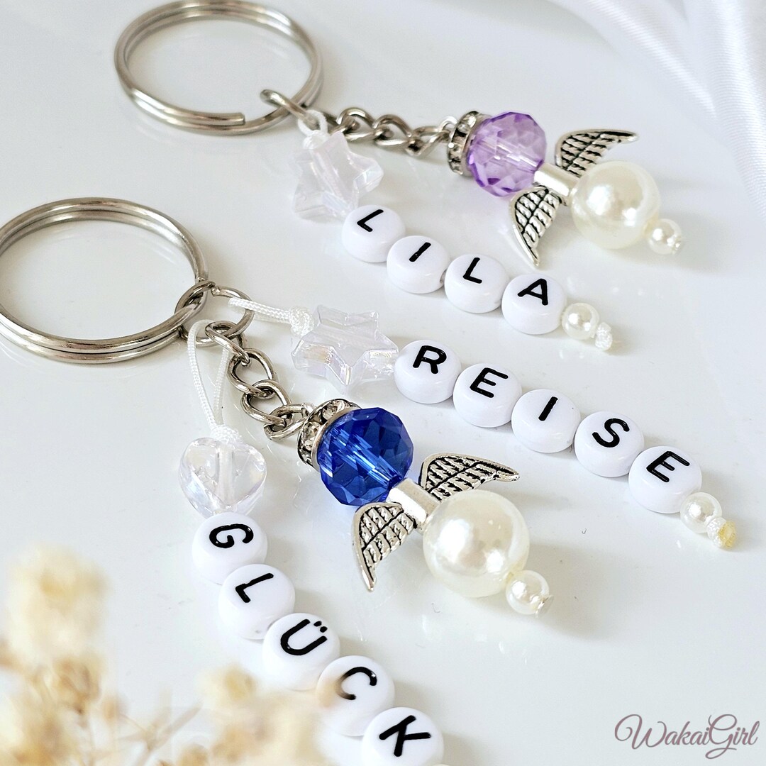 Personalized Guardian Angel Keychain Kawaii Star Bag Charm Beaded Angel ...