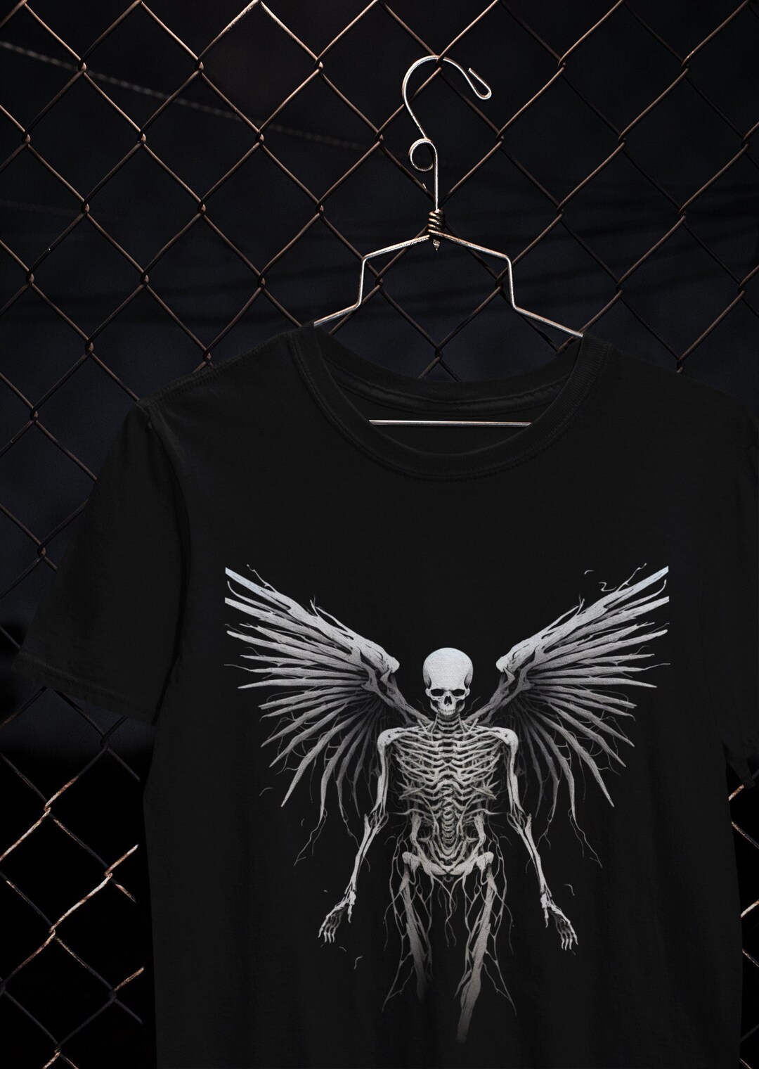 Skeleton Angel T-shirt, Embroidery T-shirt, Whimsigoth, Skeleton Print ...