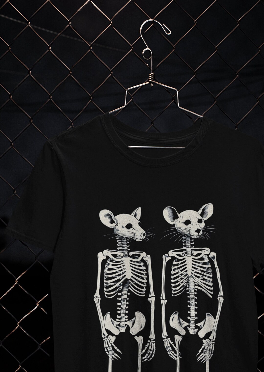 Skeleton Rat Print T-shirt, Goth T-shirt, Creepy Rat T-shirt, Y2K Shirt ...