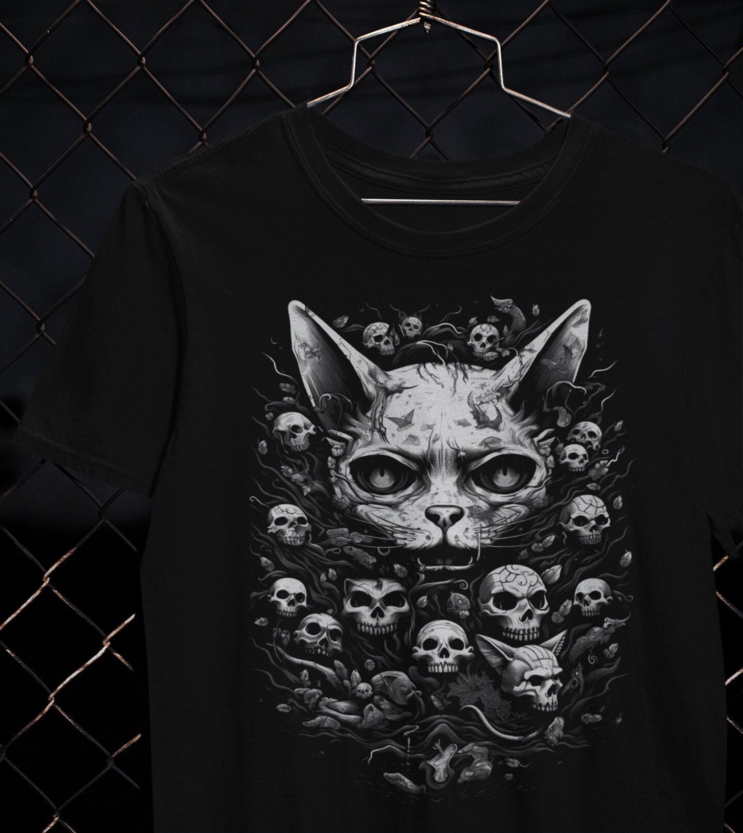 Creepy Cat T-shirt, Weirdcore, Goth T-shirt, Whimsigoth, Alt Clothing ...