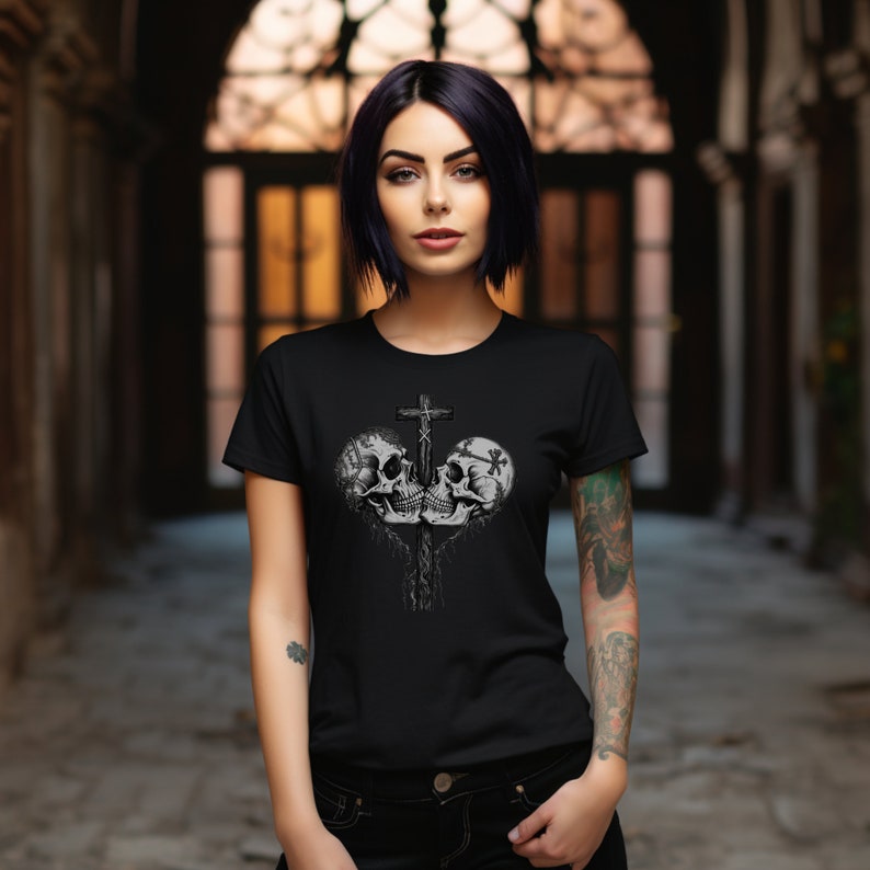 Gothic Cross Skull Black T-shirt, Weirdcore Tshirt, Horror Clothing ...