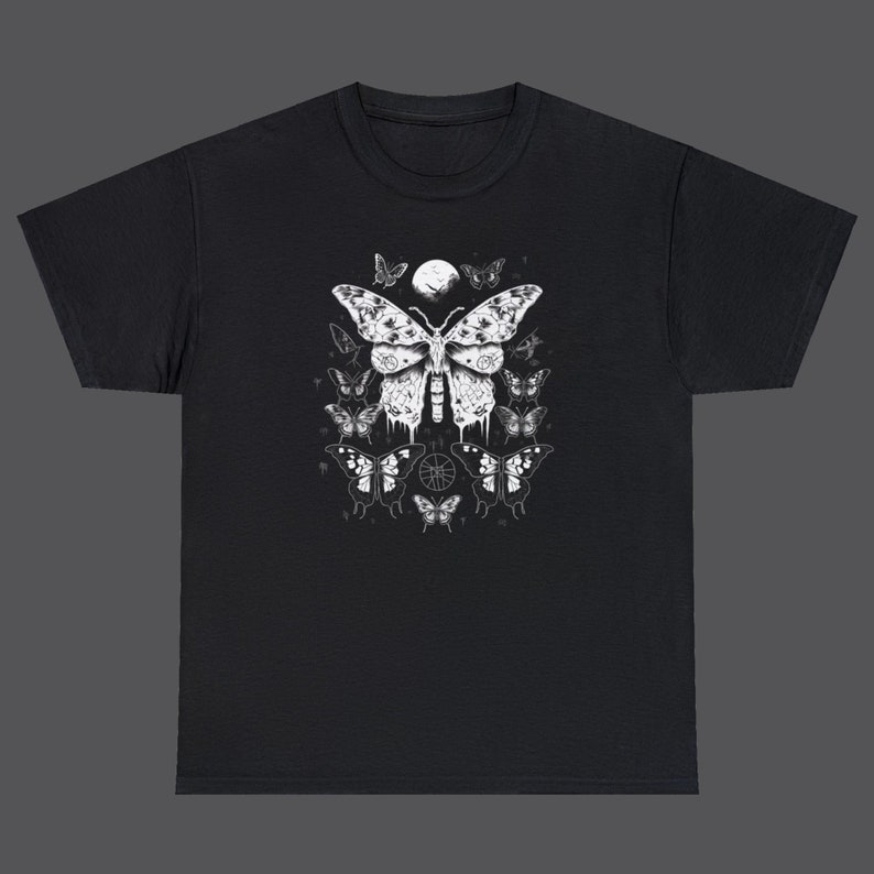 Goth Insects Print T-shirt, Goth Butterfly T-shirt, Embroidery Shirt ...