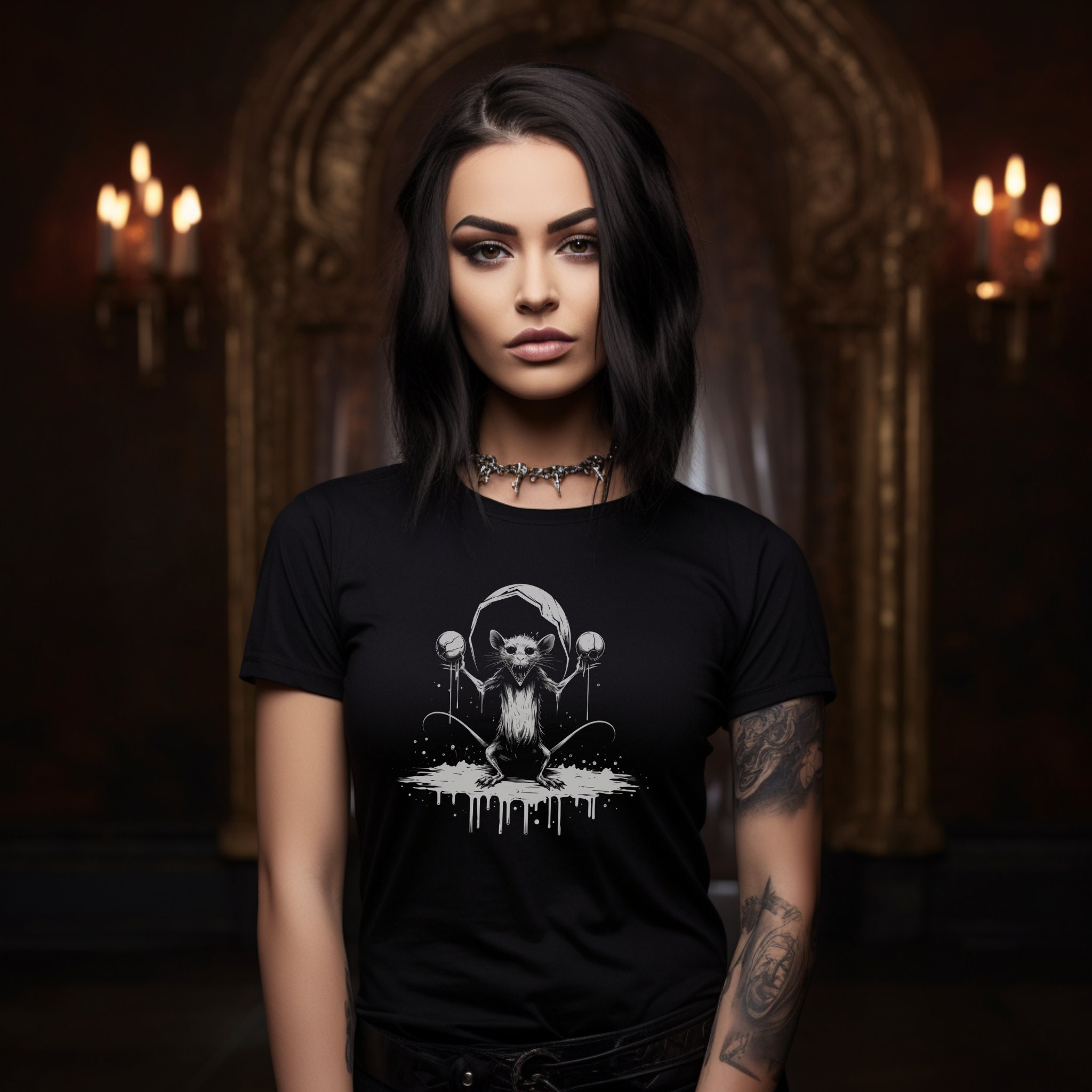 Weirdcore Rat Graphic Tee, Goth Print Shirt, Y2K Clothing, Dark ...